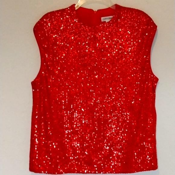 Calvin Klein's | Tops | Calvin Klein Red Sequin Tank Top | Poshmark